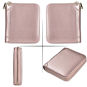 Easyoulife Womens Credit Card Holder Wallet Zip Leather Card Case RFID Blocking (Rose Gold)