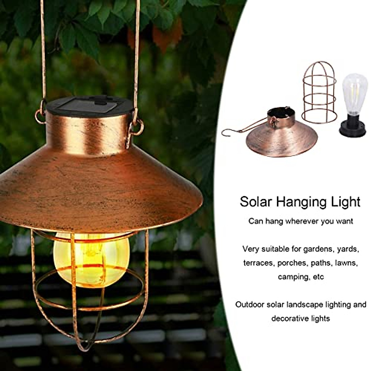 Solar Hanging Light,Outdoor Decorative Lamp with Iron Frame,Outdoor Retro Lantern,for Garden,Porch,Yard,Includes Bulb and Lampshade