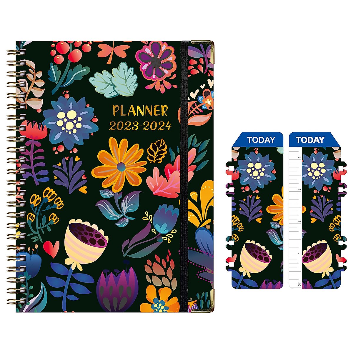 2023 Planner, Jul. 2023 – Jun. 2024, Academic Planner 2023-2024, 8.4" x 6.2" with Weekly ＆ Monthly Spread, Spiral Planner Notebook, Elastic Closure, Inner Pocket, Coated Tabs, Floral