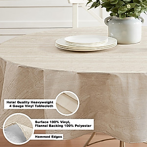 Newbridge Taupe Moire Wavy Solid Color Print Heavy Weight Vinyl Flannel Backed Tablecloth, Indoor/Outdoor Vinyl Tablecloth with Flannel Backing, 60” x 84” Oval