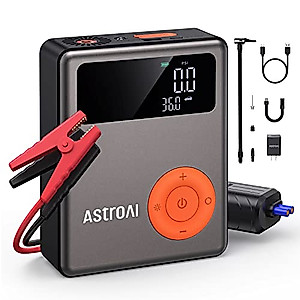 AstroAI Jump Starter with Air Compressor,1750A 12V Battery Jump Starter with 150PSI Digital Tire Inflator, Up to 7.5L Gas & 5.0L Diesel Engines, Visible LCD Screen with Jumper Cable, AC Charger