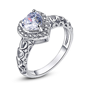 Psiroy 925 Sterling Silver Plated Cubic Zirconia Halo Heart Promise Rings Size 9