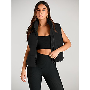 AUTOMET Fall Outfits Clothes Puffer Vest Women Sleeveless Winter Cropped Outerwear Warm Puffer Lightweight Stand-up Collar Down with Pockets 2024