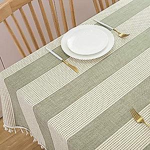 TruDelve Heavy Duty Cotton Linen Tablecloth for Square Table Stitching Tassel Table Cloth for Dining Table Dust-Proof Table Cover for Tabletop Decoration (55"x55", Green)