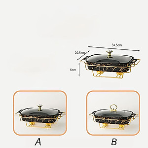 WCCCW Ceramics Chafing Dish Buffet Set, Marble Finish Chafing Dish, Rectangular Chafers for Buffet/Weddings/Parties/Banquets/Catering Events,Black,B