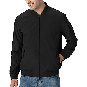 TBMPOY Men's Lightweight Bomber Jackets for Men Windproof Windbreaker Jacket Track Spring Casual Jackets Outdoor Coat Black L