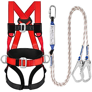 TT TRSMIMA Safety Harness Fall Protection Kit: Full Body Roofing harnesses with Shock Absorbing Lanyard - Updated Comfortable Waist Pad