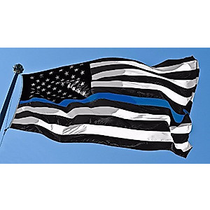 Thin Blue Line Flag, 3x5 FT Blue line Flag Made in US, with Embroidered Stars, Sewn Stripes, Brass Grommets, UV Protection, 300D Nylon Black White and Blue