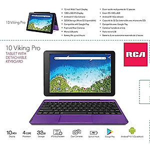 2016 Newest Premium High Performance RCA Viking Pro 10.1" 2-in-1 Touchscreen Laptop Computer Tablet Quad-Core Processor 1G Memory 32GB Hard Drive Detachable-Keyboard Webcam Android 5.0 Lollipop Purple