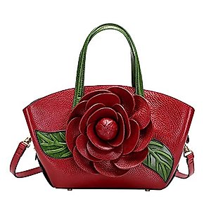 PIJUSH Designer Purses and Handbags for Women Floral Top Handle Satchel Handbag Ladies Crossbody Bags for Women (20103 Red)
