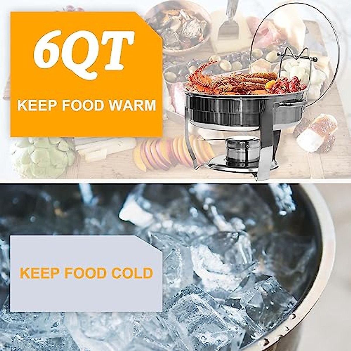 Chafing Dish Buffet Set 2 Pack,6Qt Round Chafing Dishes for Buffet with Glass Lid& Lid Holder, Stainless Steel Chafers and Buffet Servers for Catering, Food Warming Tray for Parties Dinners Wedding