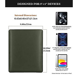 MoKo 9-11 Inch Tablet Sleeve, PU Leather Briefcase Slim Stylish Case Fits New 11-inch iPad Pro M4/iPad Air M2 2024, iPad Air 5/4/3th 10.9/10.5, iPad 10/9/8th Gen 10.9/10.2,Tab S8/S9 11, Midnight Green