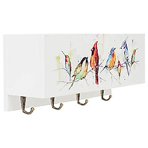 DEMDACO Dean Crouser Little Birds On A Branch Cardinal Nuthatch Bluejay Watercolor 10 x 4 Wood Mail Storage Organizer with Key Hooks