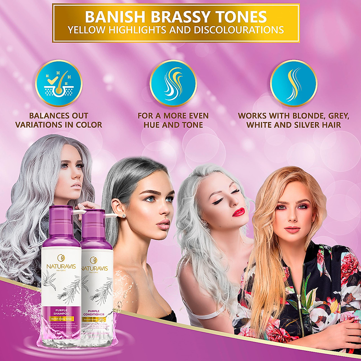 Purple Shampoo and Conditioner Set - Sulfate Free Toner for Grey, Bleached, Silver and Blonde Hair - No Brass or Yellow Highlights - Moisturizing Salon Grade