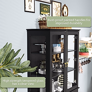 ARTPOWER 72" Freestanding Kitchen Pantry Storage Sideboard, Classical Tall Cabinet with Glass Door and Adjustable Shelves for Kitchen, Livingroom and Dining Room, Black