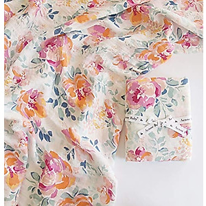 Aenne Baby, Muslin Swaddle Blanket for Girls, Infant Toddler Quilt, Swaddle Wrap for Girls, Luxurious Soft and Silky Stroller Cover, Floral Orange Pink Tropical Blankie, Large 47"x 47", 1 Pack