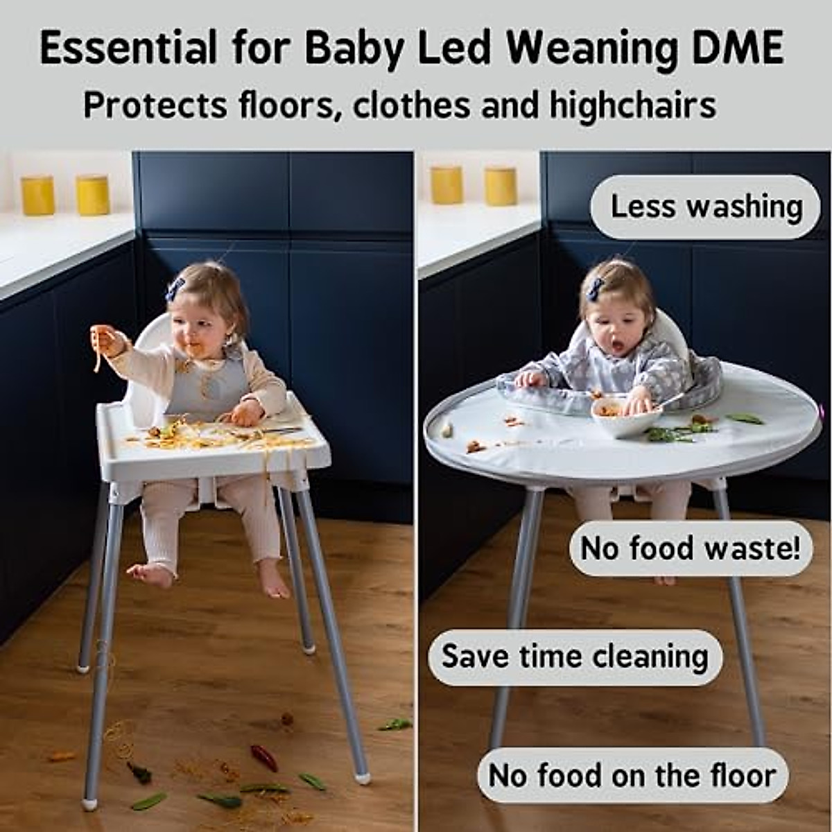 Tidy Tot- Bib & Tray Kit Baby Feeding Set - 3 Mess Proof Long Sleeve Smocks Attaches to Feeding Mat - Waterproof Bibs – Machine Washable. Fits Babies and Toddlers 6-24 months.