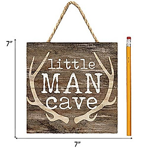 P. Graham Dunn Rustic Brown 7 x 7 Inch Wood Pallet Wall Hanging Sign, Little Man Cave Antlers