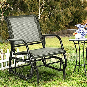Tangkula Swing Glider Chair, Ergonomic Rocking Chair with Comfortable Fabric, Iron Frame, 4 Non-Slip Foot Pads, Outdoor Patio Glider Rocker Chair for Living Room, Garden, Backyard