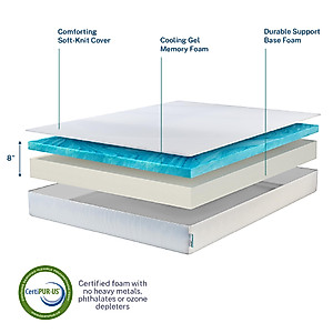 Sleep Innovations Marley 8 Inch Cooling Gel Memory Foam Mattress, Twin Size, Bed in a Box, Medium Firm Support