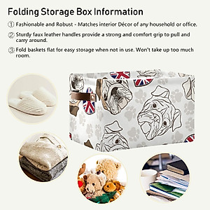 susiyo Large Foldable Storage Bin English Bulldog Fabric Storage Baskets Collapsible Decorative Baskets Organizing Basket Bin with PU Handles for Shelves Home Closet Bedroom Living Room-1Pack
