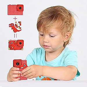 Kids Camera for Boys and Girls, Children Digital Video Toy Camera with Dinosaur Silicone Building Blocks, Selfie Camera for Kids, Christmas Birthday Festival Gifts for Age Above 6 with 32GB SD Card