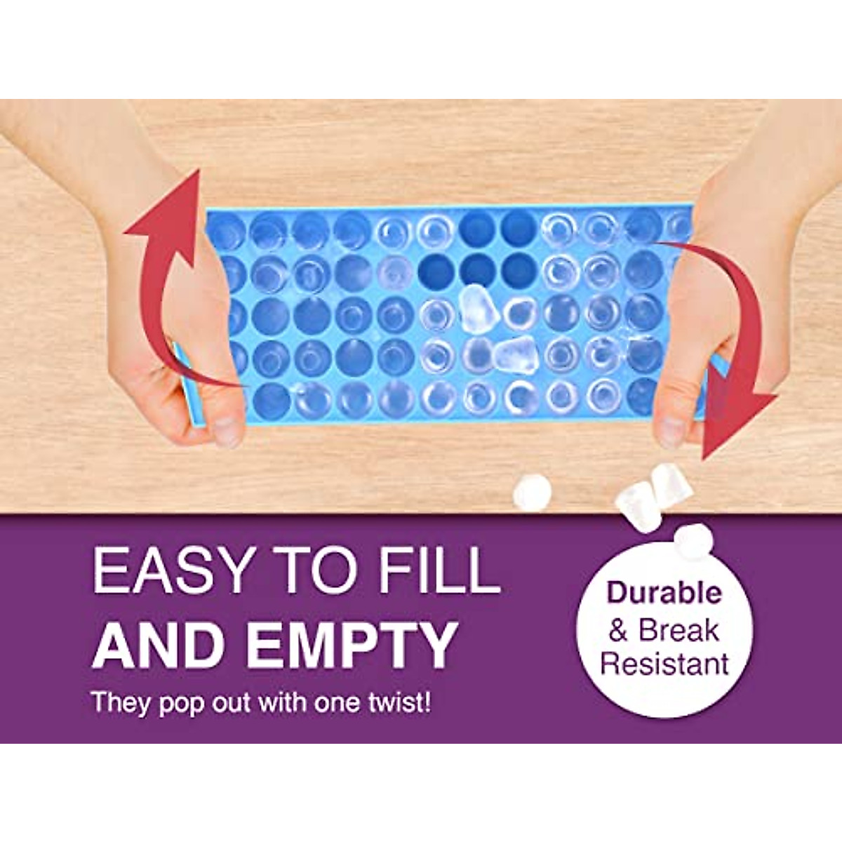 Arrow Small Ice Cube Trays for Freezer, 3 Pack - 60 Mini Cubes Per Tray, 180 Cubes Total - Made in the USA, BPA Free Plastic - Ideal Small Ice Cube Trays for Ice Coffee and Blenders – Blue