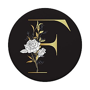 Initial F Monogram Chic Black Background Floral Letter F PopSockets Grip and Stand for Phones and Tablets