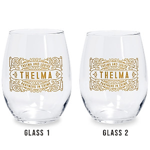 Bad Bananas Thelma and Louise - Gift for Best Friends - Set of Two 21 Oz Stemless Wine Glasses - Friendship Bestie BFF Birthday Gifts for Best Friends Women