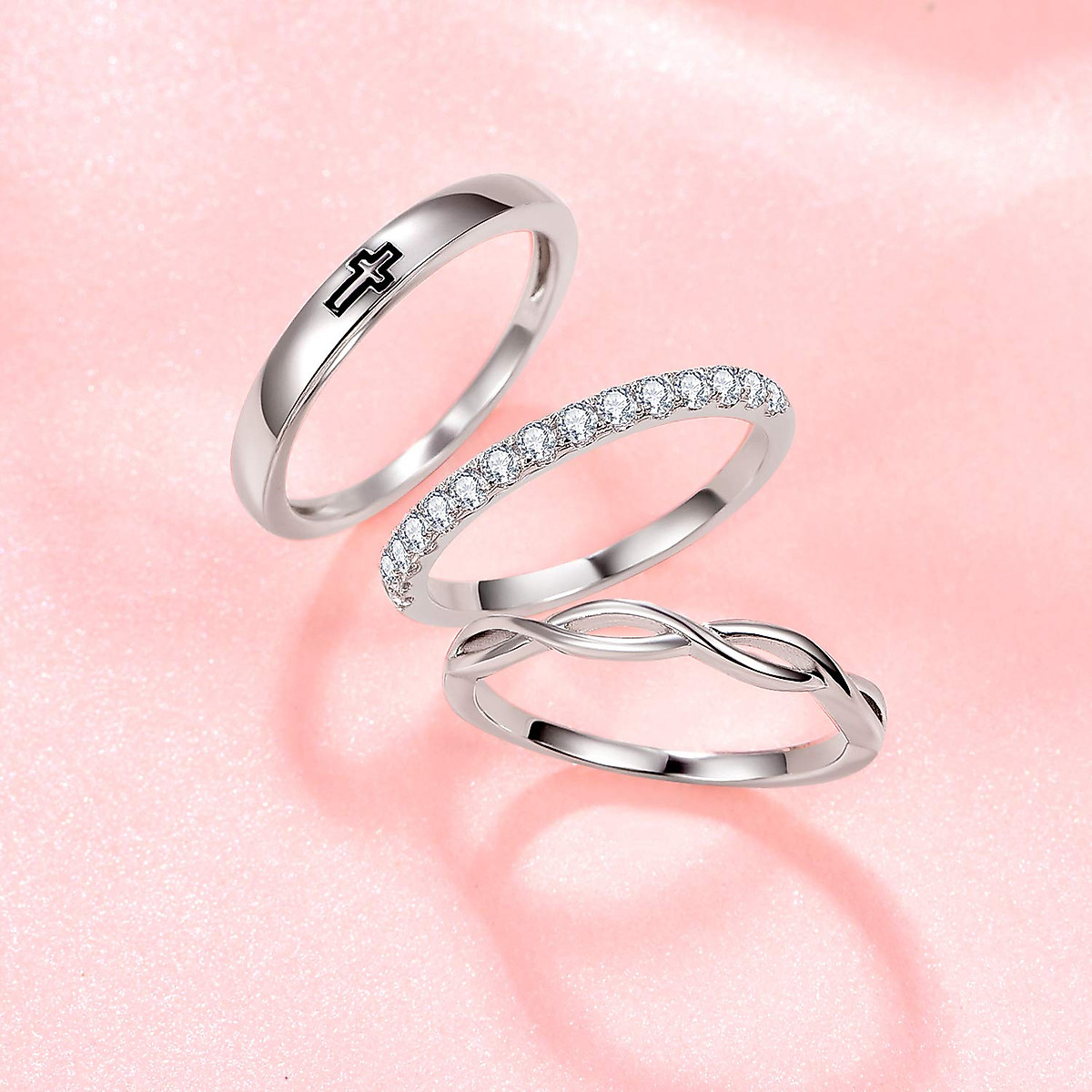 Yaresul 3 Pcs 925 Sterling Silver Stacking Ring Set for Women Cubic Zirconia Engagement Wedding Ring Sets Eternity Wedding Bands Size 10