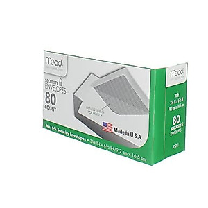 Mead #6-3/4 Envelopes, Security Printed Lining for Privacy, Gummed Closure, All-Purpose 20-lb Paper, 3-5/8" x 6-1/2", White, 80/Box (75212)
