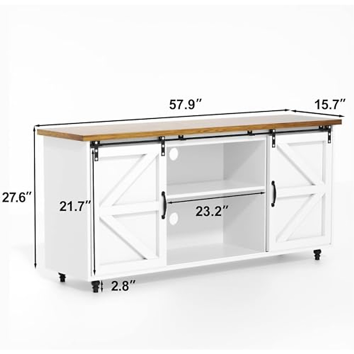 Farmhouse Coffee Bar Cabinet, 58” Kitchen Sideboard Buffet Cabinet with Storage, White Coffee Bar Table with Sliding Barn Door for Dinning Living Room