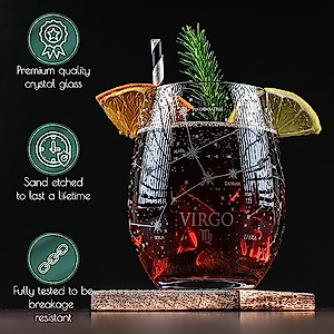 Greenline Goods Virgo Stemless Wine Glass Etched Zodiac Virgo Gift 15 oz (Single Glass) - Astrology Sign Constellation Tumbler