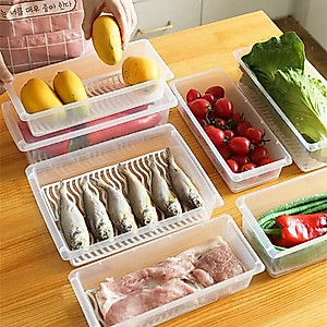 ninesung 8 Pieces Food Containers Storage For Fridge,1.5L Plastic Food Storage Containers With Removable Drain Plate and Lids, Refrigerator Organizer Bins Fruit Storage Containers For Fridge Storage