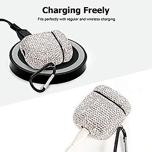 Sparkly Diamond Case for AirPods with Keychain, Shockproof Protective Premium Bling Rhinestone Cover Skin Compatible with AirPods Charging Case 2 & 1(White+AB C5)