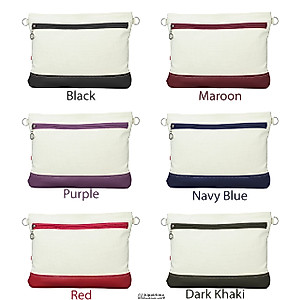 Natural Cotton Crossbody Wristlet Clutch Eco-Friendly Vegan Faux Leather Bag Phone Tablet Case Detachable Strap Unbleached Raw Canvas Fabric (Red)