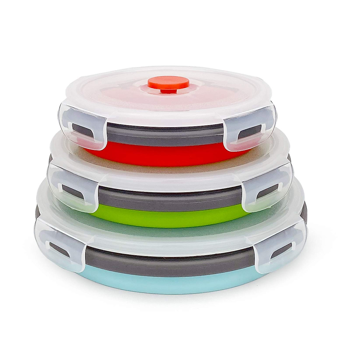 CARTINTS Round Collapsible Bowls with Lids, Reusable Silicone Food Storage Containers, 3Pack 350-500-800ML, Stackable Space Saving, Microwave and Freezer Safe, Meal Prep Container