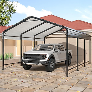 AIRWIRE 10x15 Metal Carport Carports with Enhanced Base Heavy Duty Garage Outdoor Galvanized Car Shelter for Car, Boats and Truck