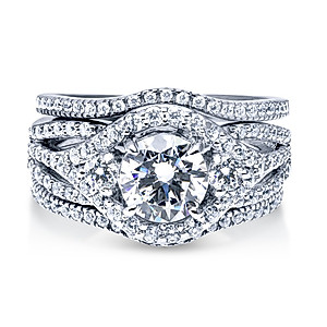 BERRICLE Sterling Silver 3-Stone Wedding Engagement Rings Round Cubic Zirconia CZ Ring Set for Women, Rhodium Plated Size 8.5