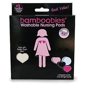 Bamboobies Women’s Nursing Pads, Reusable and Washable, Multi-Color, 3 Regular Pairs and 1 Overnight Pair, Leak-Proof Pads for Breastfeeding, 4 Pairs
