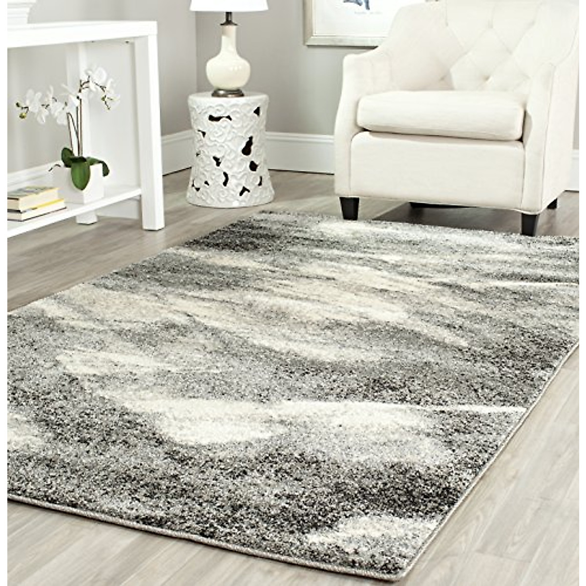 SAFAVIEH Retro Collection Area Rug - 9' x 12', Grey & Ivory, Modern Abstract Design, Non-Shedding & Easy Care, Ideal for High Traffic Areas in Living Room, Bedroom (RET2891-8012)
