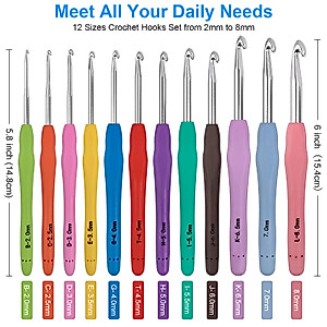 MECHEER Crochet Hooks 12 Sizes Crochet Hook Set, 51 Pack Yarn Crochet Kit for Beginners, Knitting Needles with Ergonomic Handles for Arthritic Hands, Crochet Needle Kit with Blue Case for Crocheters