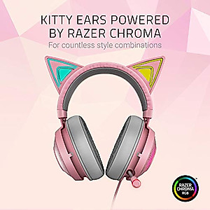 Razer Kraken Kitty - Gaming Headset (The Cat Ear Headset with RGB Chroma Lighting, Microphone with Active Noise Reduction, THX Spatial Audio, Controls on The Ear Cup) Pink/Quartz