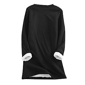 oelaio Women Warm Sherpa Lined Fleece Crewneck Sport Sweatshirt Pullover Loungewear Casual Solid Black
