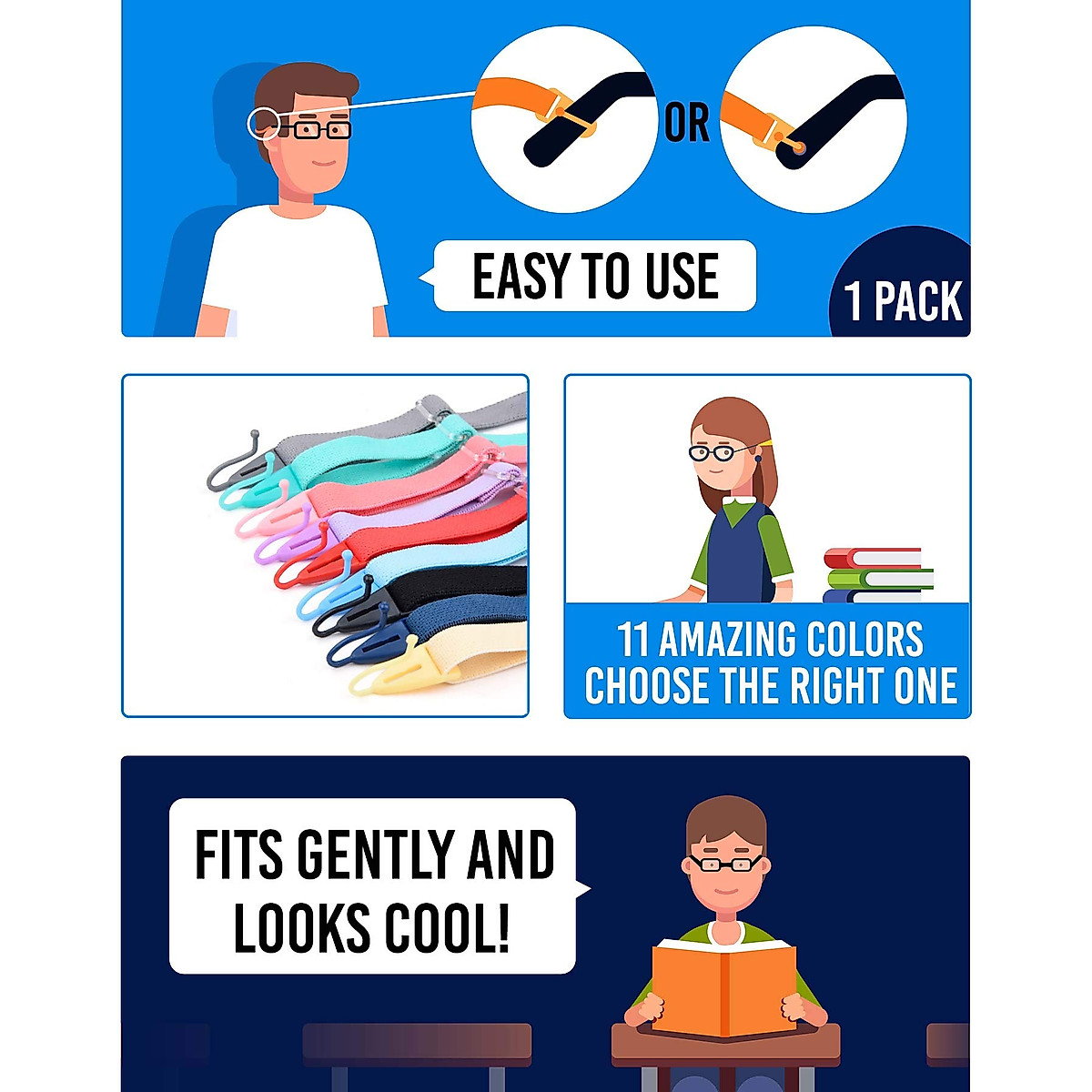 Geborilma Kids Glasses Strap for Kids Sports Strap for Glasses Kids - Glasses Band for Kids Eyeglasses Straps Adjustable Navy