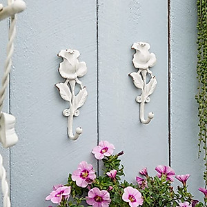 SOFFEE DESIGN 2pcs White Single Hooks 3D Rose Flower Retro Ornate Style for Room Wall Decoration, Coat Hat Scarf Hanging Hanger Entry Heavy Hooks Home Decor