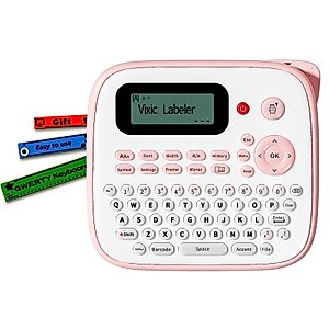 Vixic Label Maker Machine, Portable Kids Pink Label Printer, QWERTY Keyboard Labeler Machine Handheld, D210S Easy Sticker Powered by Type-C for Labeling Bottle, Jar, Home Office School Organization