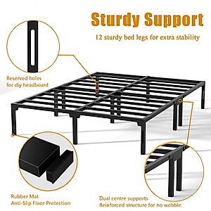 VENI HOME 14 Inch Queen Bed Frame, Heavy Duty Metal Platform Bed Frame with Dual Center Supports,No Box Spring Needed,Easy Assembly