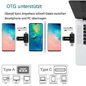 Thkailar 64GB Type C 3.1 USB Flash Drive-2 in 1 Thumb Drive with USB A and Type C Port-Compatible with Mac Pro/Laptops/PC Transfer Data(Black)