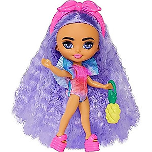 Barbie Extra Mini Minis Travel Doll with Beach Fashion, Tie-Dye Swimsuit and Tropical Accessories, Barbie Extra Fly Small Doll